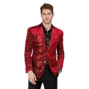 MAGE MALE Men's Dress Party Floral Suit Jacket Notched Lapel Slim Fit Two Button Stylish Blazer Red