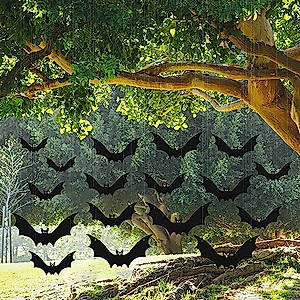 18pcs Hanging Bats Halloween Decoration Outside, Halloween Bats Outdoor Decor Halloween Party Decorations with Eye Stickers for Hanging Yard Tree Sign Porch Lawn Door Wall (3 Sizes)