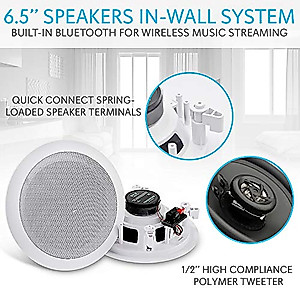 Pyle 6.5” Pair Bluetooth Flush Mount In-wall In-ceiling 2-Way Speaker System Quick Connections Changeable Round/Square Grill Polypropylene Cone & Polymer Tweeter Stereo Sound 150 Watt (PDICBT652RD)