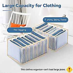 HIPTIS Wardrobe Clothes Organizer,5PCS Washable Drawer Organizers for Clothes Large Bedroom Closet Organization Storage Baskets for Organizing 7Grids for Jeans,T-shirts,Underwear