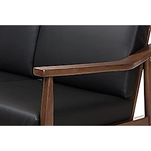 Baxton Studio Venza Faux Leather Loveseat in Black and Walnut Brown