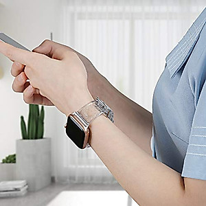 iiteeology Compatible with Apple Watch Band 38mm 40mm 41mm, Women Glitter Soft Silicone Sports iWatch Band Strap for Apple Watch Series 8/7/6/SE/5/4/3/2/1 - Clear/Silver