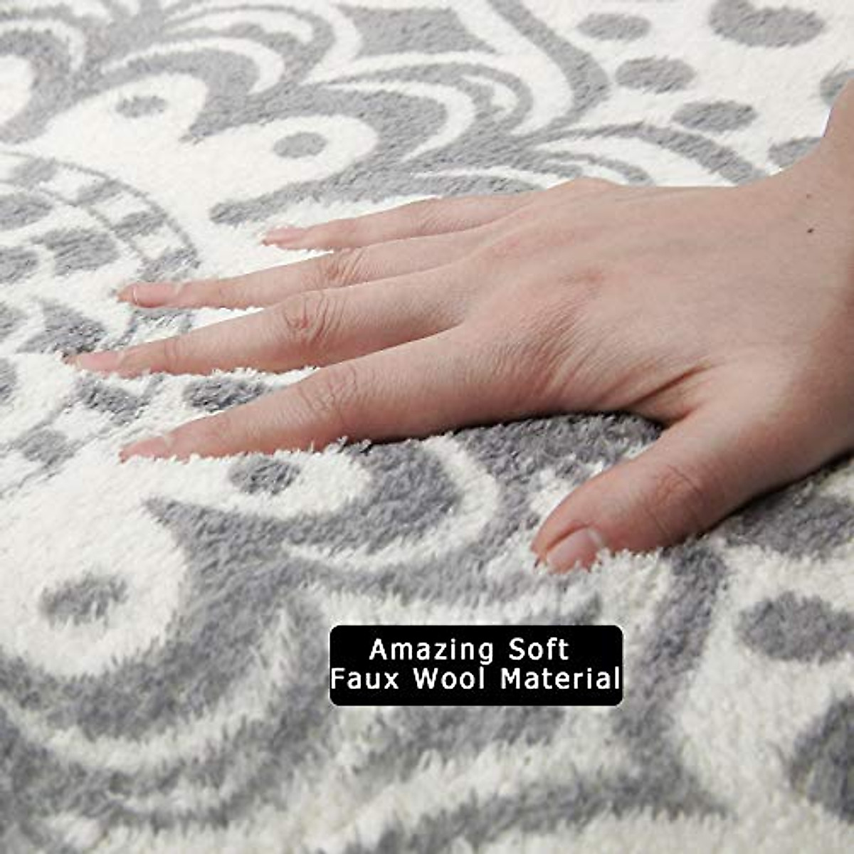 HEBE 4 Ft Round Area Rug Soft Chic Bohemian Mandala Rugs Machine Washable Non Slip Indoor Sofa Floor Area Mat Carpet for Living Room Sofa Bedroom Nursery Decor, Grey