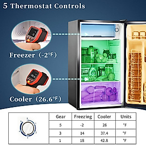 ARBELI Compact refrigerator with freezer, 3.2 Cu.ft Mini Fridge with Reversible Door, 5 Settings Temperature Adjustable for Kitchen, Bedroom, Dorm, Apartment, Bar, Office, RV Black