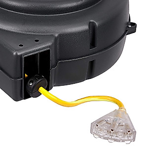 AmazonCommercial Extension Cord Reel Retractable Heavy Duty 12AWG x 80' Glow Strip Cable and LED Light-Up Triple Tap Connector