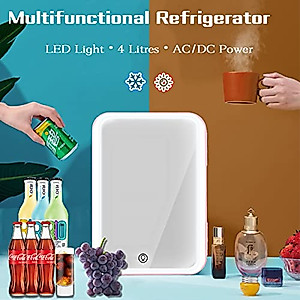 VNIMTI Mini Skincare Fridge 4 Liter/6 Cans, Portable Cosmetic Fridges with Makeup Mirror, Cooler & Warmer, AC & DC, Small Refrigerator for Bedroom, Car, Office, Outdoor (Pink - 4L)