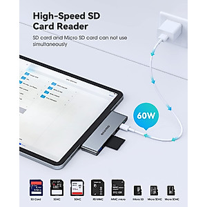 iPad Pro USB C HUB, 6-in-1 iPad Adapter (Attach Magnetically) with 60W Power Delivery, 4K HDMI, Audio, USB 3.0, SD and MicroSD Slots, for iPad Pro 2021 2020 11 12.9/iPad Air 5/iPad Mini 6 Accessories