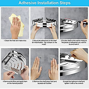 WWW Corner Shower Caddy, Adhesive Stainless Steel Shower Shelves Shower Organizer Corner with 2 Hooks for Washroom Bathroom Kitchen