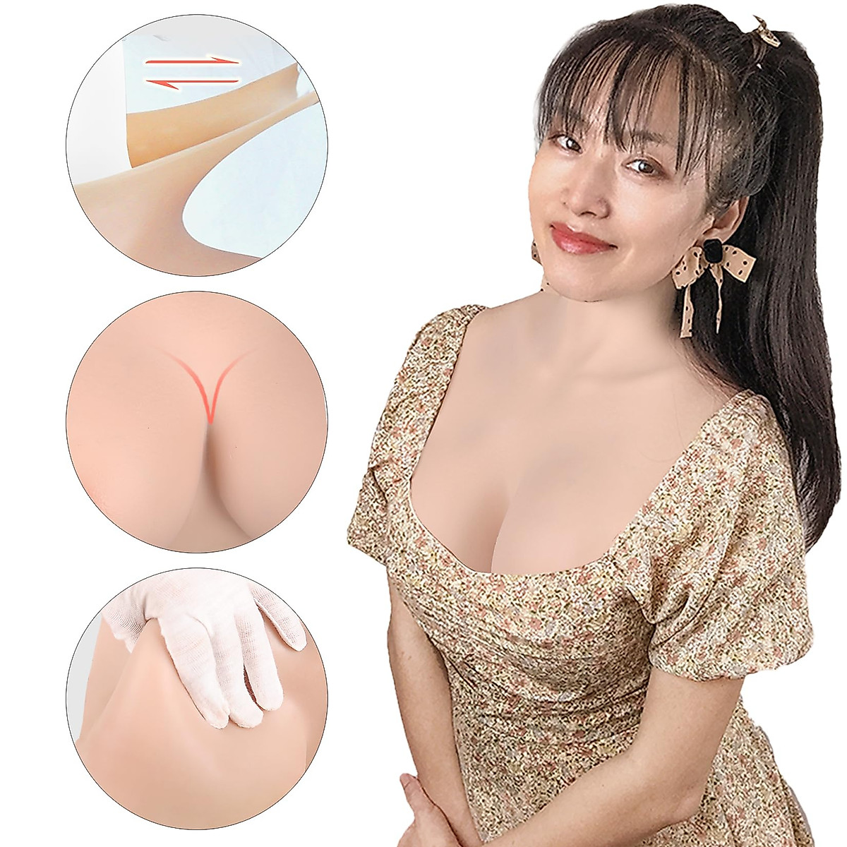 ICEVER New Generation Silicone Breast Plate Cotton Filled Breasts Half Body Crossdresser Fake Breast Forms Transgender (C Cup,Ivory)