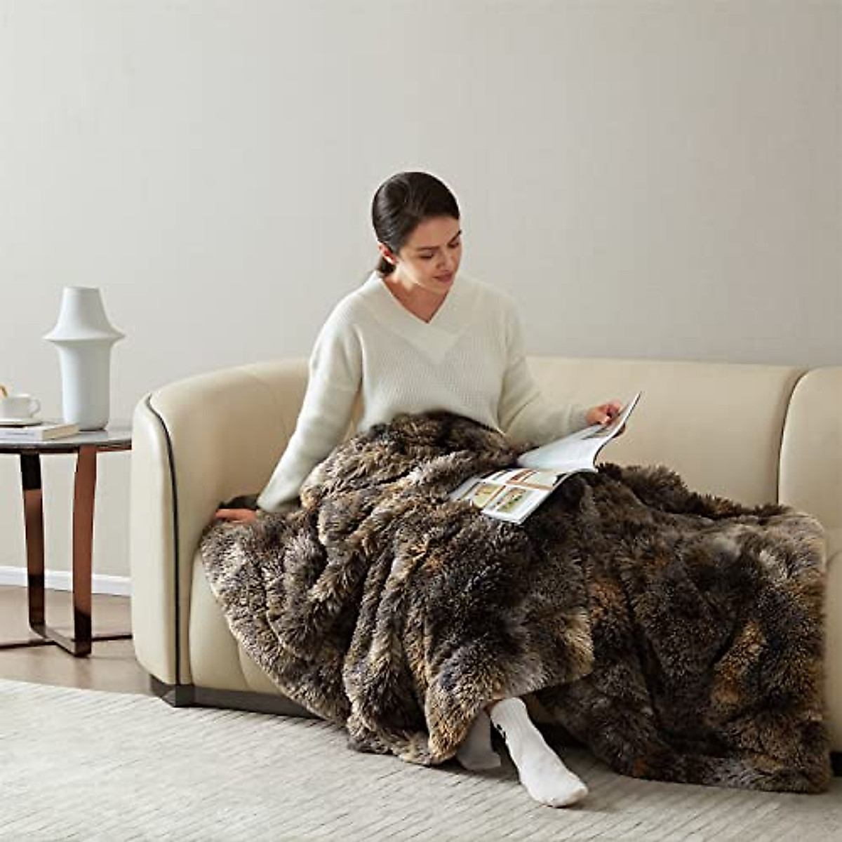 Bedfolks Faux Fur Throw Blanket - Fuzzy Plush Soft Sherpa Fleece Blanket, Fluffy Cozy Throw Blankets for Couch, Sofa, Bed, Tie Dye Black Thick Comfy Blankets and Throws, 50 x 60 inches