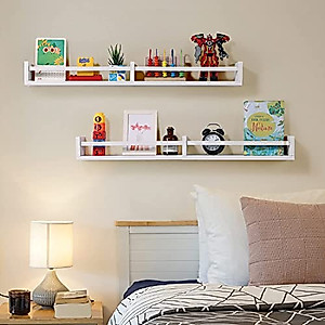 Austin yan White Nursery Bookshelves Wall Mounted, 32inch,Wood Floating Wall Bookshelf for Kids,Hanging Shelf for Baby Nursery Room Decor,Set of 2,Pine