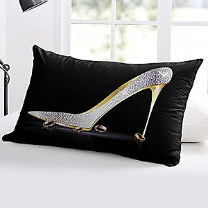 Maliyand Body Pillow Covers,Sexy Diamond High Heels White Golden Black Decorative Pillow Cover Pillow Case Cushion Cover for Bed Sofa Couch Home Decor 20"x30"