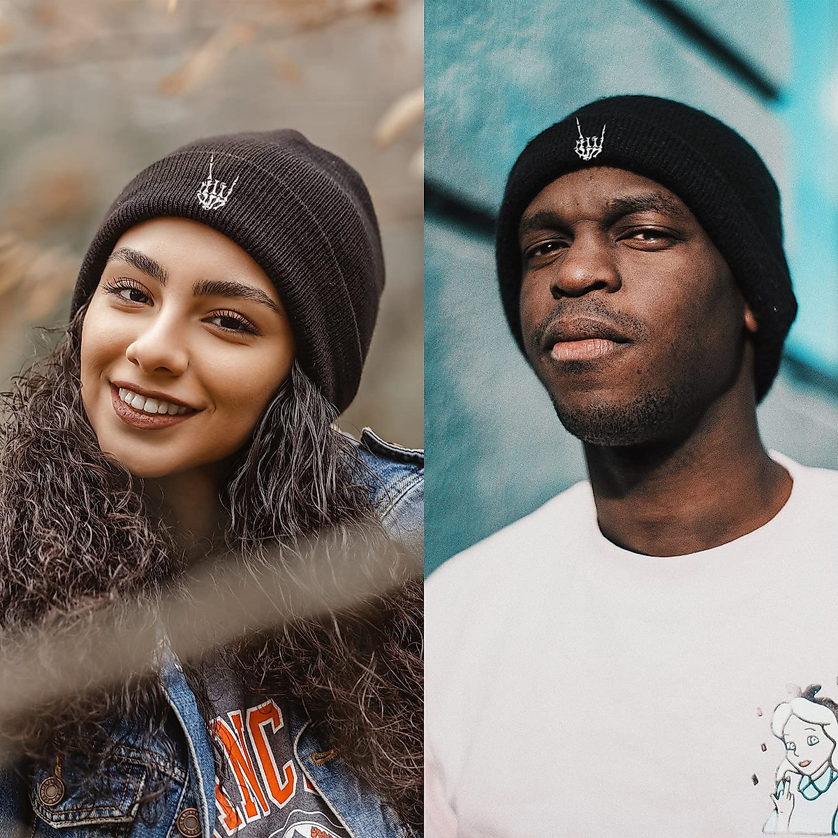 Halloween Skull Goth Knit Beanie Hats for Men Women Cool Emo Gothic Birthday Christmas Skeleton Gifts Presents Winter (Acrylic, Skeleton-Black)