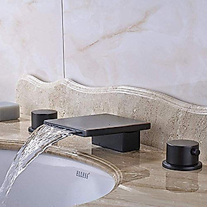 Y-LKUN Faucet Solid Brass Oil Rubbed Bronze Widespread 3Pcs Waterfall Spout Bathroom Sink Faucet Three Holes Mixer Tap