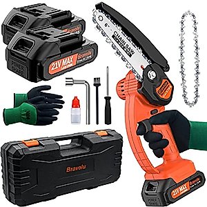 Mini Chainsaw 6 Inch, Bravolu Cordless Power Chain Saws, Portable 21V Chainsaw Battery Powered, Chainsaws Handheld Small Chainsaw for Wood Cutting Tree Trimming