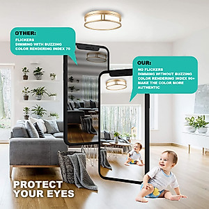 Flynix 12.5 Inch LED Flush Mount Ceiling Light Fixture, 26W, Super Bright 1700 Lumens, 3 Color 3000K/4000K/5000K, Dimmable Ceiling Lamp for Bedroom Hallway Bathroom Kitchen (Gold)