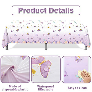 Butterfly Birthday Decorations Disposable Tablecloths - 3 Pcs Purple Birthday Butterfly Waterproof Table Covers, Butterfly Baby Shower Decorations for Girls, Spring Themed Table Party Supplies