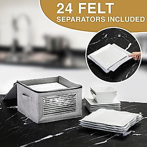 2 PACK Square China Storage Containers for Dishes, 10"x10"x8" Plate Storage, Dish Storage Containers with Lid and Handles, Heavy Duty Dinnerware Storage, Hard Shell and Stackable, 24 Felt Dividers