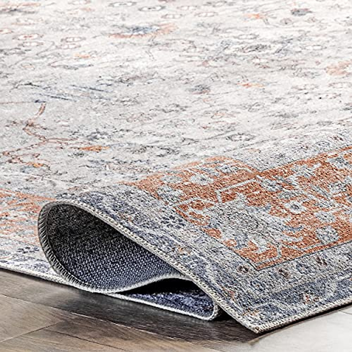 nuLOOM Julia Machine Washable Transitional Border Area Rug, 5' x 8', Light Grey