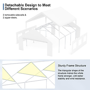 Carport, 20 x 20 Heavy Duty Carport Canopy with Removable Sidewall, Portable Garage with All-Season Tarp, Outdoor Storage Shelter Water-Resistant Car Canopy for Party Event Wedding Gathering (20x20ft)