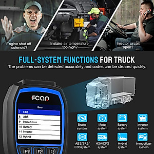 FCAR F506 Heavy Duty Truck Scanner Enhanced HD Diesel Scanner Full-Systems Diagnostic Tool with Engine/ABS/VCS/EBS/SRS/Suspension/Battery/Cluth Transmission Check Trucks & Cars 2 in 1 Codes Reader