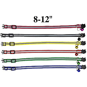PACCOMFET FUNPET 6 Pcs Breakaway Cat Collar with Reflective Nylon Strip and Bell, Safe and Durable