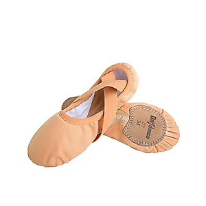 Daydance Brown Women Ballet Shoes Elastic Canvas Split Sole Dance Slippers for Adult