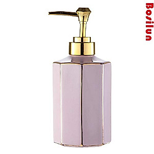 WPM WORLD PRODUCTS MART 4 Piece Ceramic Bathroom Accessories Set - Blush Rose Pink Gold - Complete Bath Decor Kit Includes Designer Soap and Lotion Dispenser - Cup - Tumbler - Soap Dish (DESIGN2)