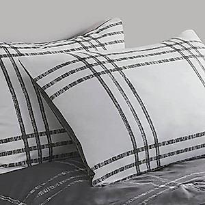 Intelligent Design Pike Reversible Duvet Set, Cottage Plaid Print, Modern Cabin Lifestyle, All Season Bedding Cover for Comforter with Matching Sham, Full/Queen White/Grey 3 Piece