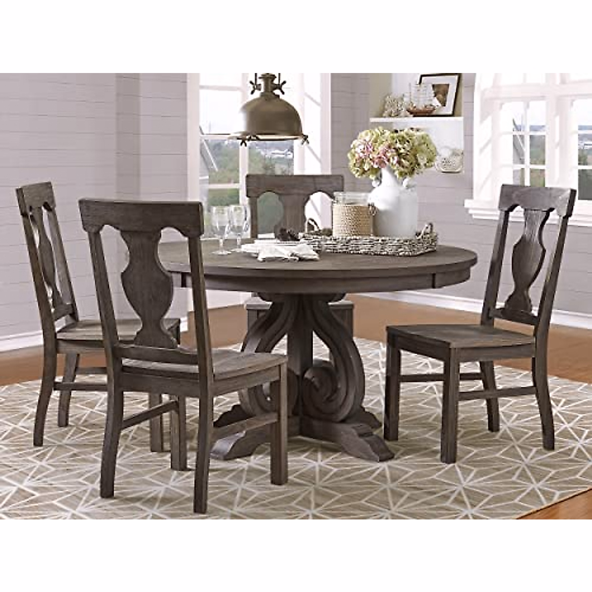 Lexicon Axton Round Dining Table, Distressed Dark Oak