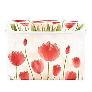 RunningBear Blooming Tulips Large Storage Bins with Lid Collapsible Storage Bin Closet Storage Bins Cloth Baskets Containers for Boys Girls Toys
