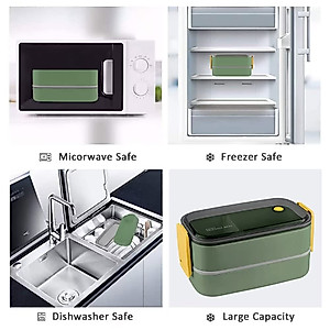 NatraProw Bento Box Adult Lunch Box, Leakproof 2 Layer Adult Bento Box with Detachable Divider, Lunch Bag, BPA Free Bento Lunch Box for Adults with Utensils, Microwave Safe Meal Prep Container