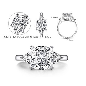AINUOSHI Engagement Rings for Women 5.5ct Cushion Cut Cubic Zirconia CZ 925 Sterling Silver Wedding Rings Christmas Gifts for Women Anniversary Valentines Day Gifts for Her (8)