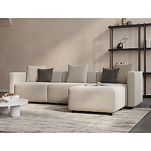Acanva Luxury L-Shaped Upholstery Convertible Modular Sectional Sofa, Contemporary Reversible Couch with Chaise Lounge for Living Room, Apartment, 1-Seater, Beige Ottoman