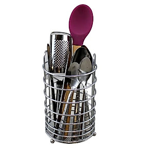 Dependable Kitchen Cutlery Holder Utensil Caddy Mesh Bottom Silver Chrome Finish (Silver)