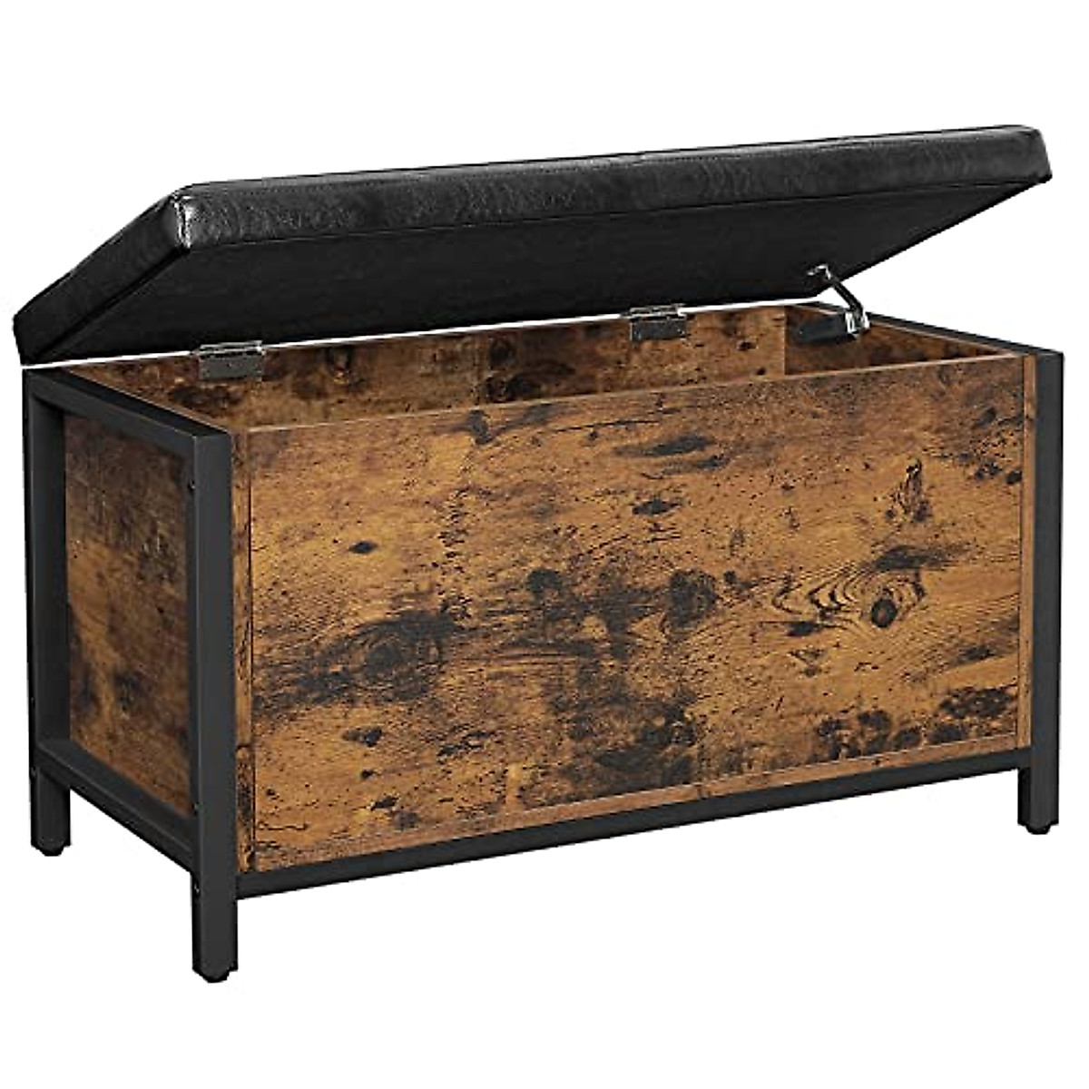 VASAGLE Entryway Storage Bench, Flip Top Ottoman and Trunk with Padded Seat, Bed End Stool, Supports 198 lb, 31.5”L x 15.7”W x 19.7”H (80 x 40 x 50 cm), Rustic Brown + Black