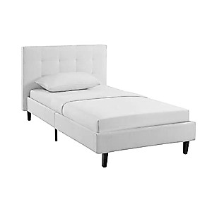Modway Linnea Upholstered White Full Platform Bed with Wood Slat Support