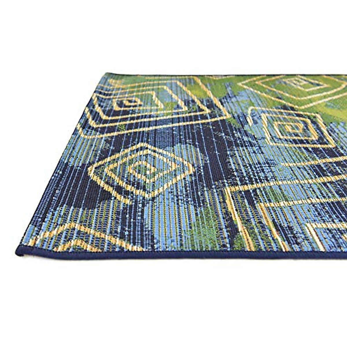 Unique Loom Modern Collection Abstract, Geometric, Spirals, Vintage, Indoor and Outdoor Area Rug, 2' 0" x 6' 0", Navy Blue/Green