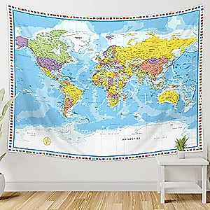 Large World Map Tapestry Wall Hanging Tapestry World Map For Kids Educational Tapestry With Country Flags World Map for Classroom Decor Kids Room Home Traveling Geography Students 60x80 In
