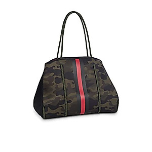 Haute Shore - Greyson Brat2 Neoprene Tote Bag w/Zipper Wristlet Inside (Greyson, Camo Green w/Black & Red Stripe)