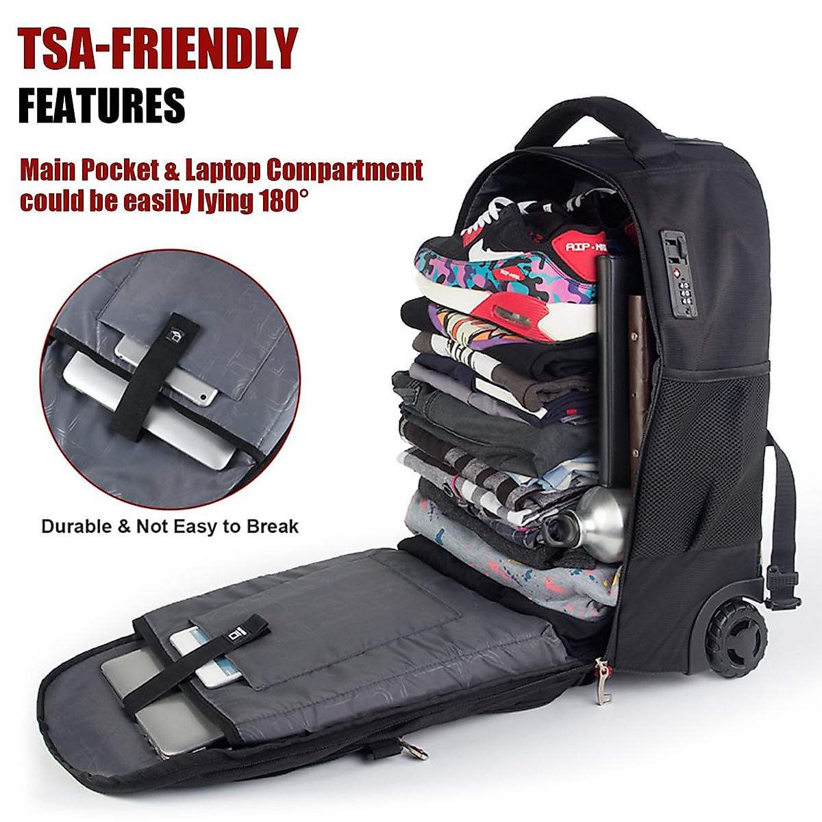 star cloud 21x14x9 Rolling Backpack with Wheels - Water-Resistant, 17.3" Laptop Compartment, Ideal Carry-On for Overnight Travel, College, Work - Wheeled Business Backpack for Adults…