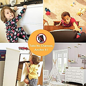 Furniture Anchors for Baby Proofing 6 Pack Anti Tip Furniture Straps Cabinet Wall Anchors Kit Protect Child Safety Straps for Furniture Leaning Mirror Dresser Bookcase Bookshelf Earthquake Resistant