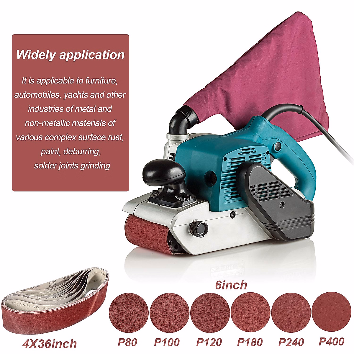 Aluminum Oxide Sanding Belts 10 Pieces Sanding Belts (80/120/150/240/400 Grits) and 12 Pieces 6 Inch Self Stick No Hole Aluminum Oxide Sanding Disc (4 x 36 Inch)