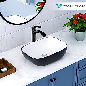 Yodel Faucet Matte Black Bathroom Vessel Sink Faucet Waterfall Spout Tall Single Hole with Metal Anti-Clogging Hair Catcher Pop Up Drain Without Overflow Lavatory Vanity Faucets