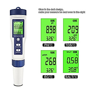 5 in 1 pH Tester for Water, Digital PH Tester Pen 0.01 High Accuracy Water Testing Kits with ATC/EC/TDS/Temp for Hydroponic, Water Quality Monitor, Pool, Aquarium