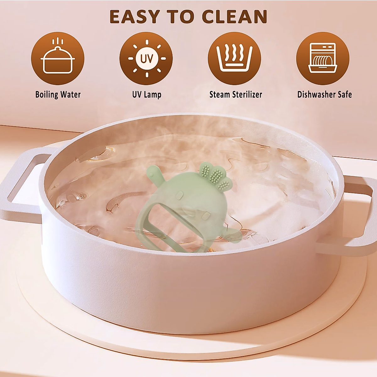 Socub Silicone Baby Teether Toy for Infants 3+ Months, BPA Free Anti-Drop Silicone Mitten Teething Toy for Soothing Sore Gums, Baby Chew Toys for Sucking Needs, Rose Pink