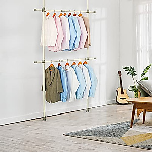 Adjustable Clothing Rack, Double Rod Clothing Rack, 2 Tier Clothes Rack, Adjustable Hanger for Hanging Clothes, White Clothing Rack, Heavy Duty Garment Rack, Closet Rack, Freestanding, 220Lbs