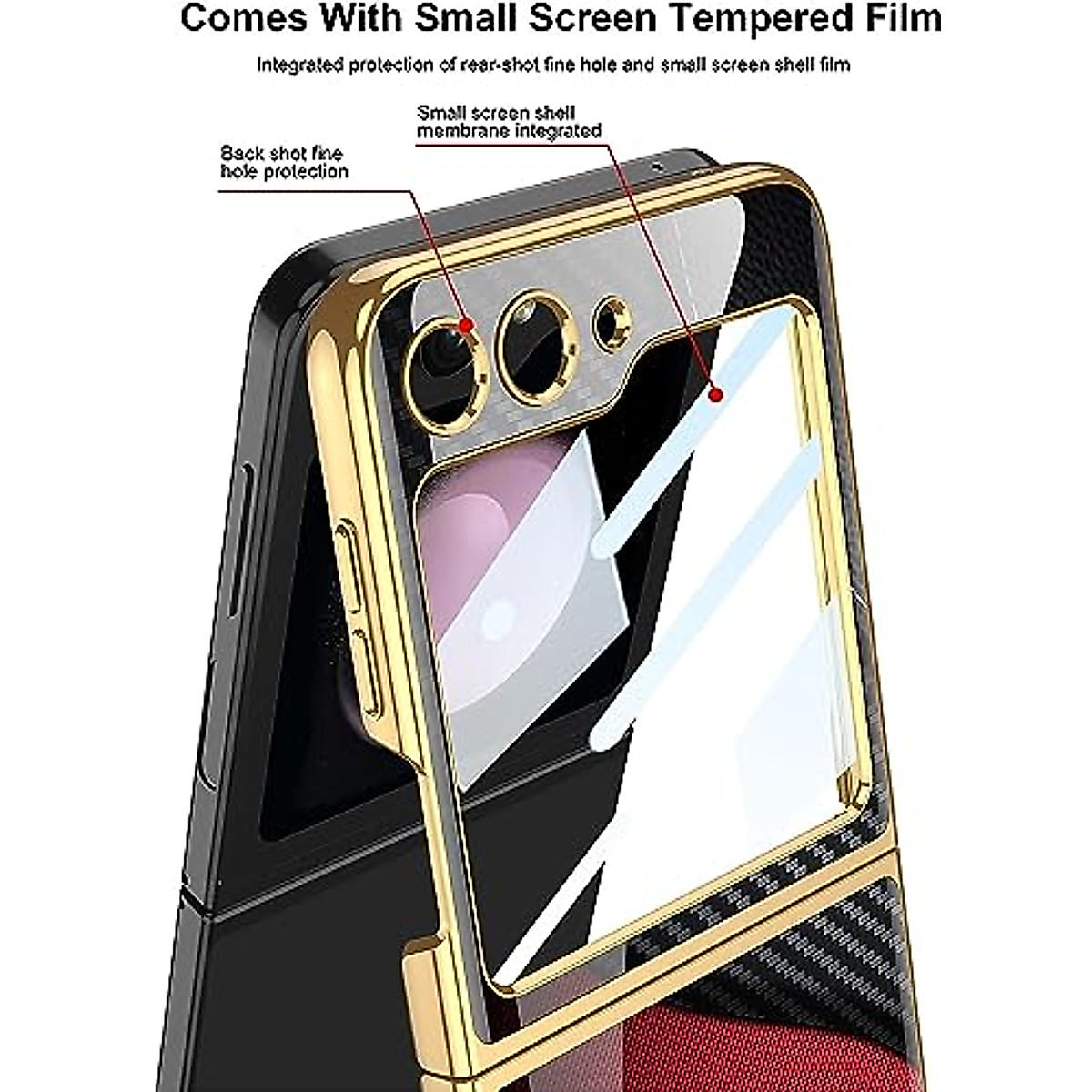 TECHY for Samsung Z Flip 5 Case Ultra-Thin Electroplated Glass Protective Cover for Samsung Galaxy Z Flip 5 Case, Golden Wings