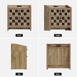 SICOTAS Wide Nightstands Set of 2 with Charging Station and USB-C Port, 24" Large Wood Night Stand with 2 Drawers, Bedside Table with Checkered Pattern Decor, End Side Table with Storage for Bedroom