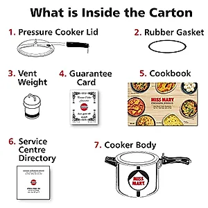 Hawkins Aluminium 6 Litre Miss Mary Pressure Cooker, Inner Lid Cooker, Silver (Mm60)